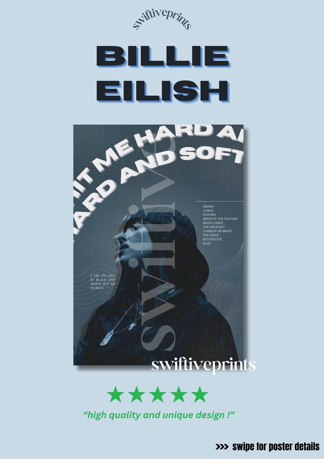 Billie Eilish Inspired Fan Art Digital Poster Hit Me Hard and Soft - Etsy