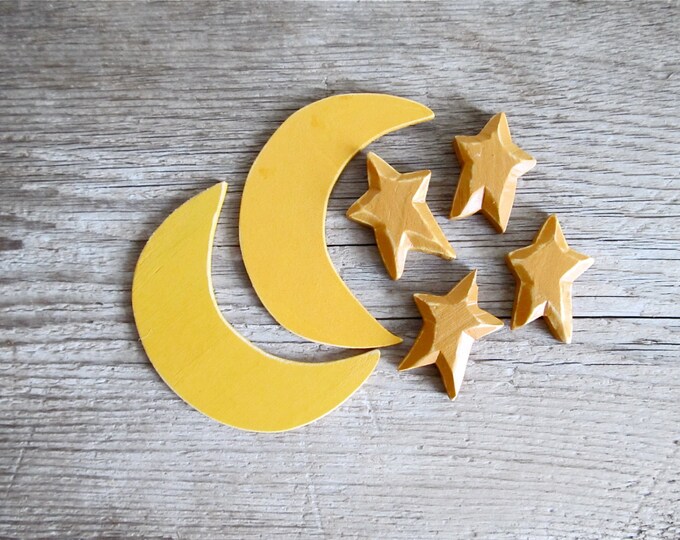 Miniature Wood Moons and Stars - Etsy