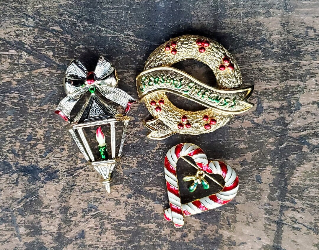 3 Vintage Christmas Brooches Robyn Rush and Gerry's - Etsy