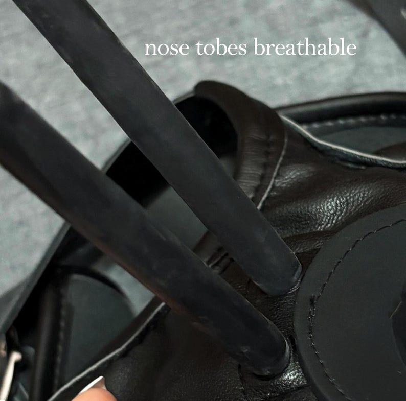 BDSM Mask With Nose Tubes and Restriction Toy, Black Leather ...