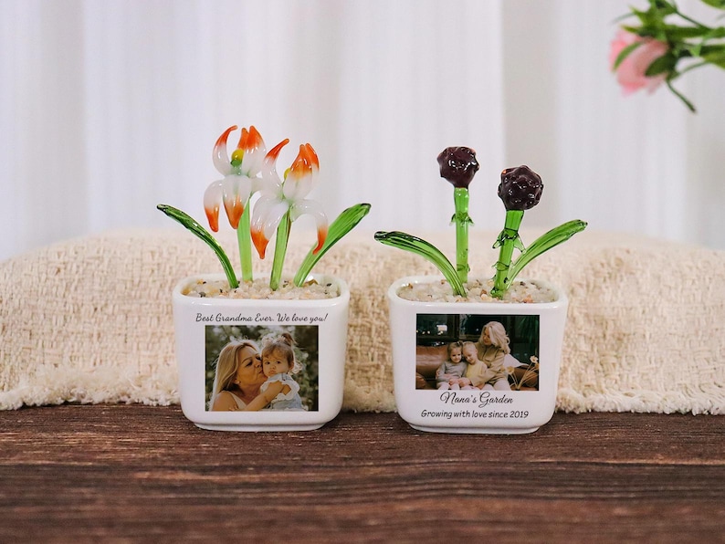 Personalized Glass Flower Pot | Custom Photo Grandma Gift, Nana ...