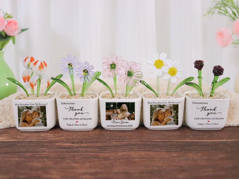 Personalized Glass Flower Pot | Custom Photo Grandma Gift, Nana ...