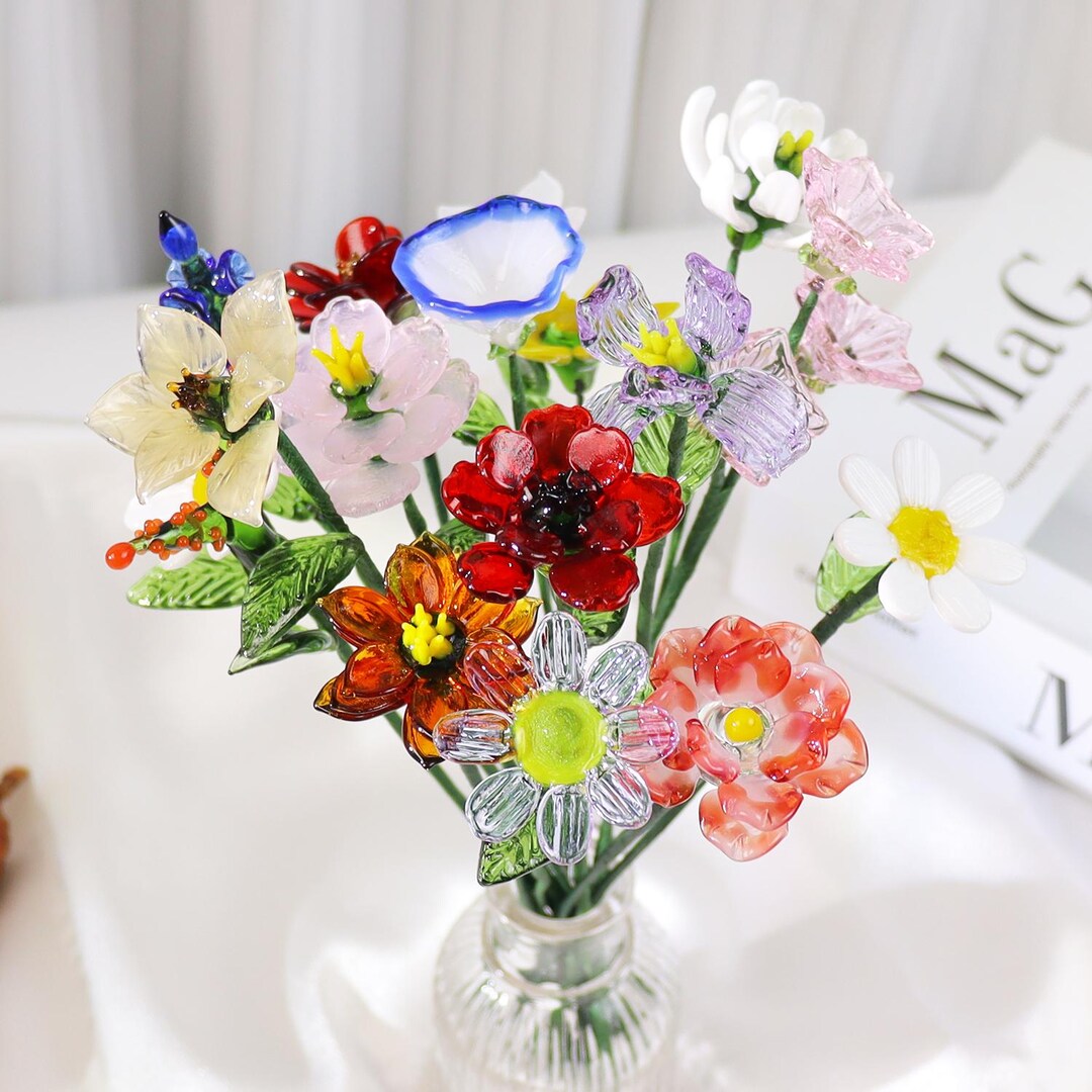 Hand Blown Glass Flower Bouquet, Birth Month Bloom, Spring Keepsake ...
