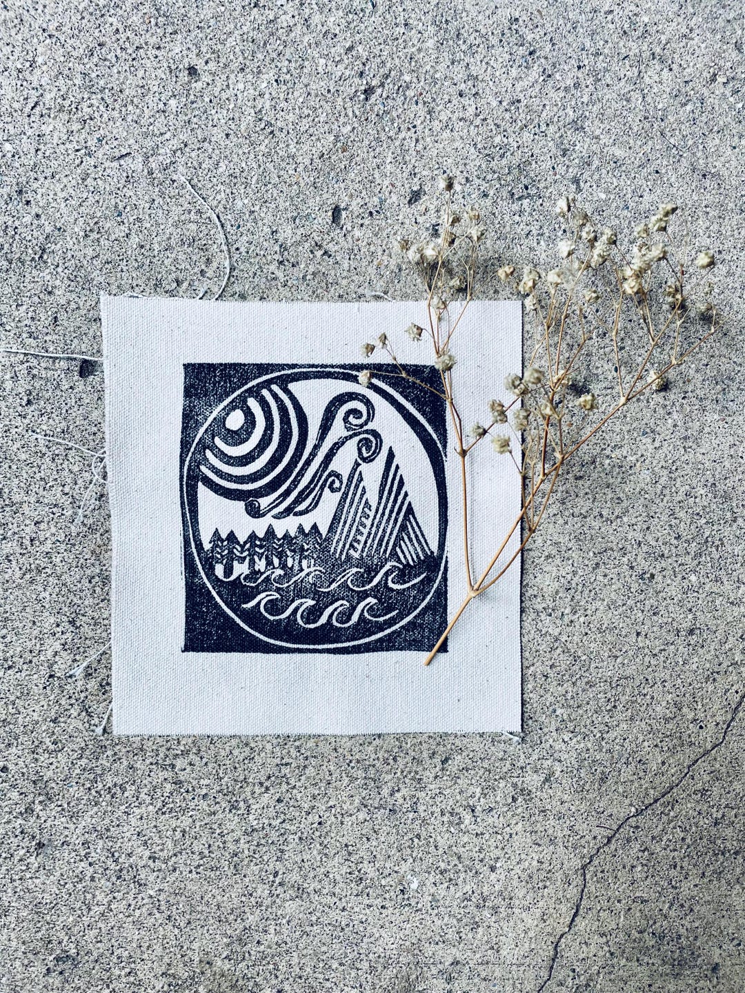 Handprinted Mountain Linocut Fabric Patch: Adventure Blockprint - Etsy
