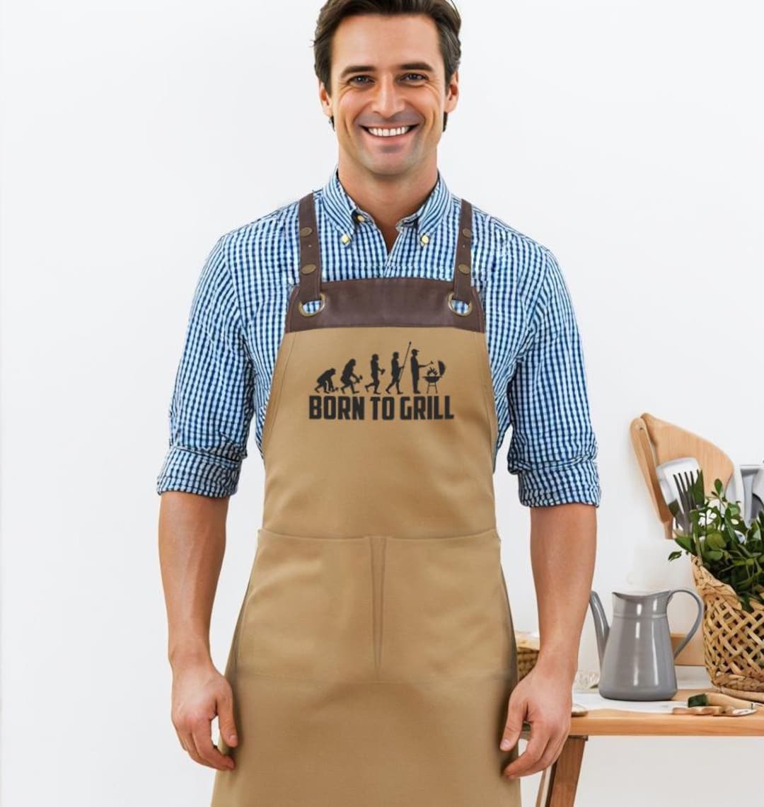 Grill Apron - Born to Grill - With Faux Leather - Gift - Grilling ...