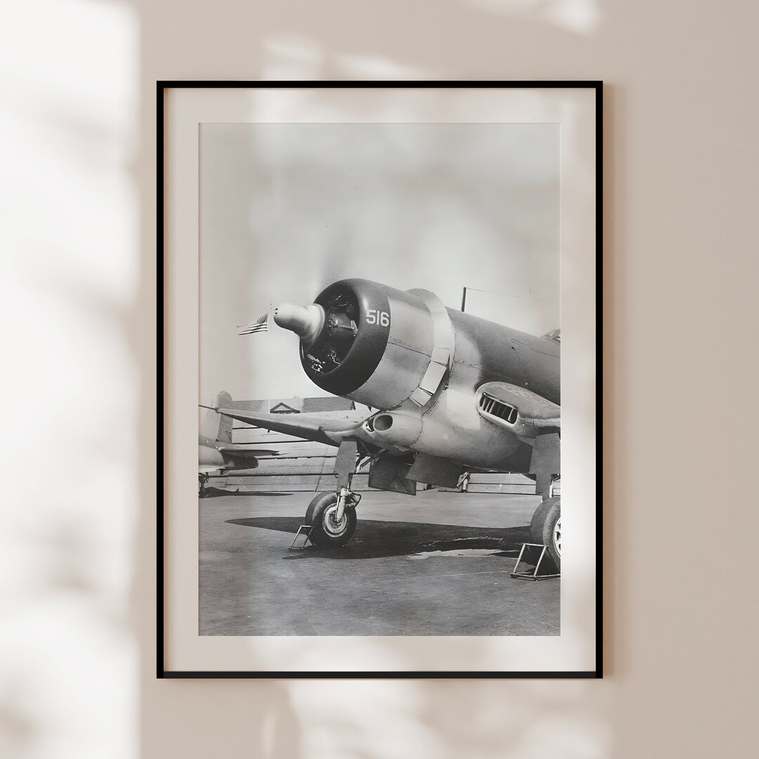 Vintage Aircraft Poster, Vintage Black and White Corsair Print ...