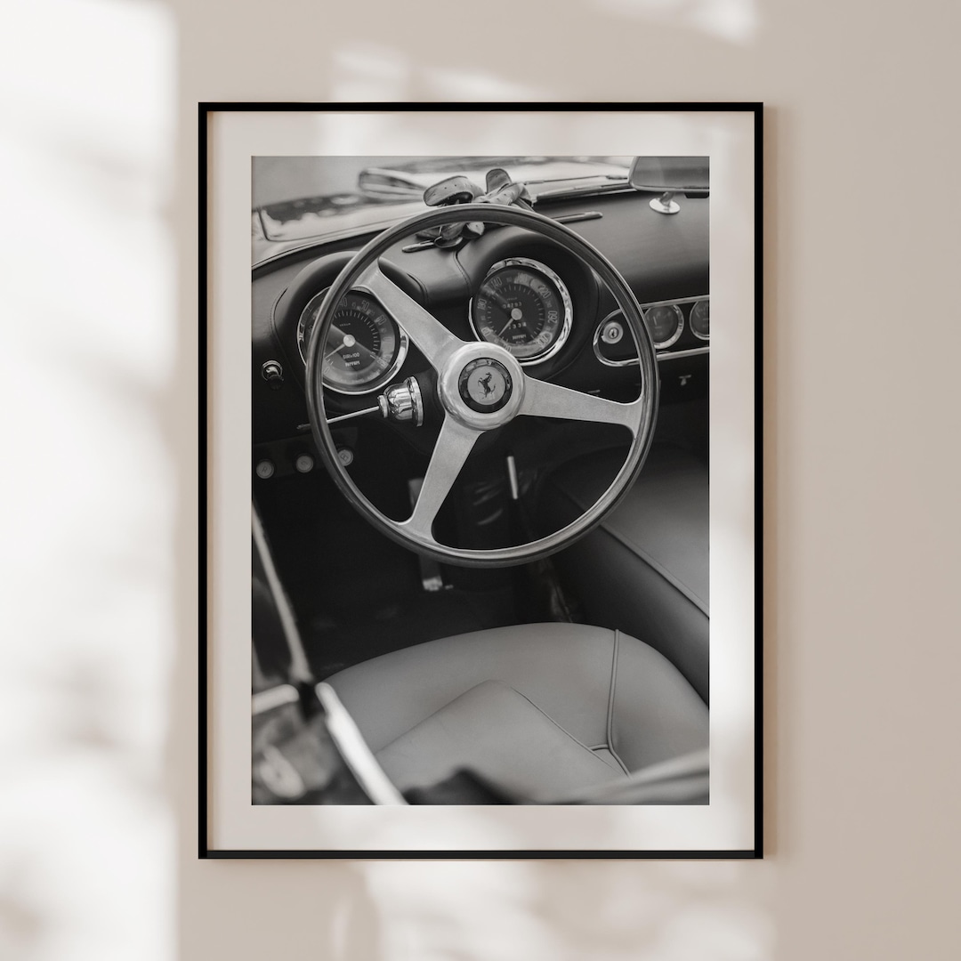 Retro Ferrari Poster, Black and White Vintage Ferrari Print, Classic ...