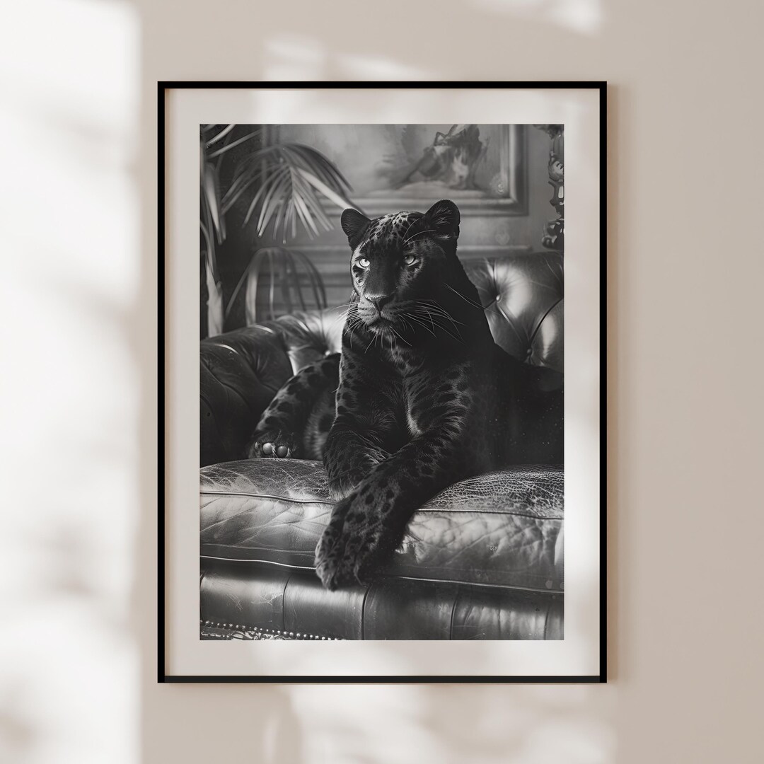 Black Panther Poster, Black and White Panther Print, Jungle Animal Wall ...