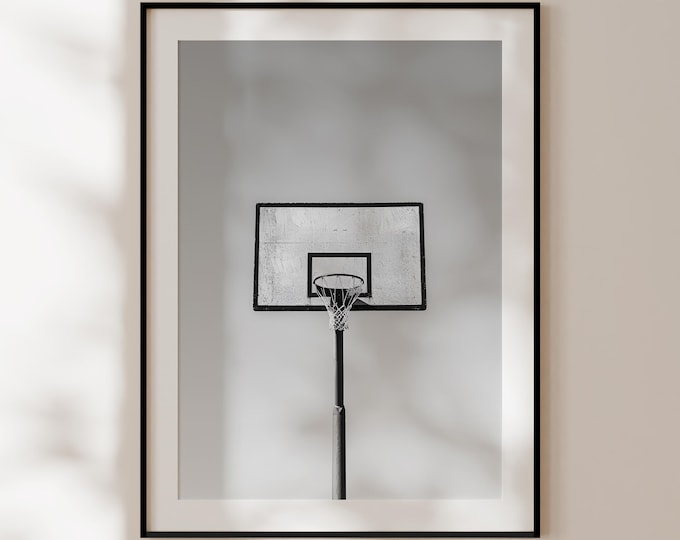Retro Basketball Hoop Print, Black and White Basketball Photography ...