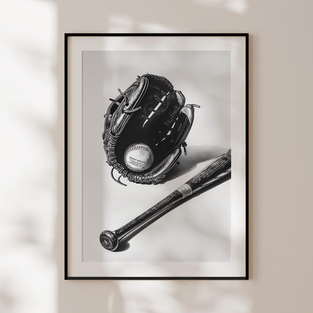 Retro Baseball Poster, Black and White Baseball Print, Vintage Sports ...