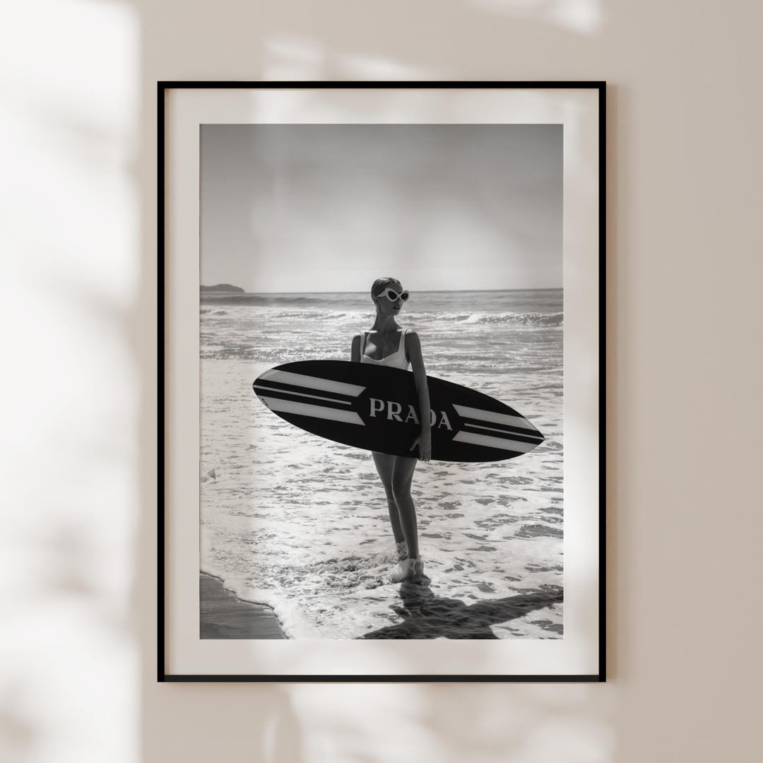 Prada Surf Poster, Vintage Black and White Surf Print, Fashion Poster ...