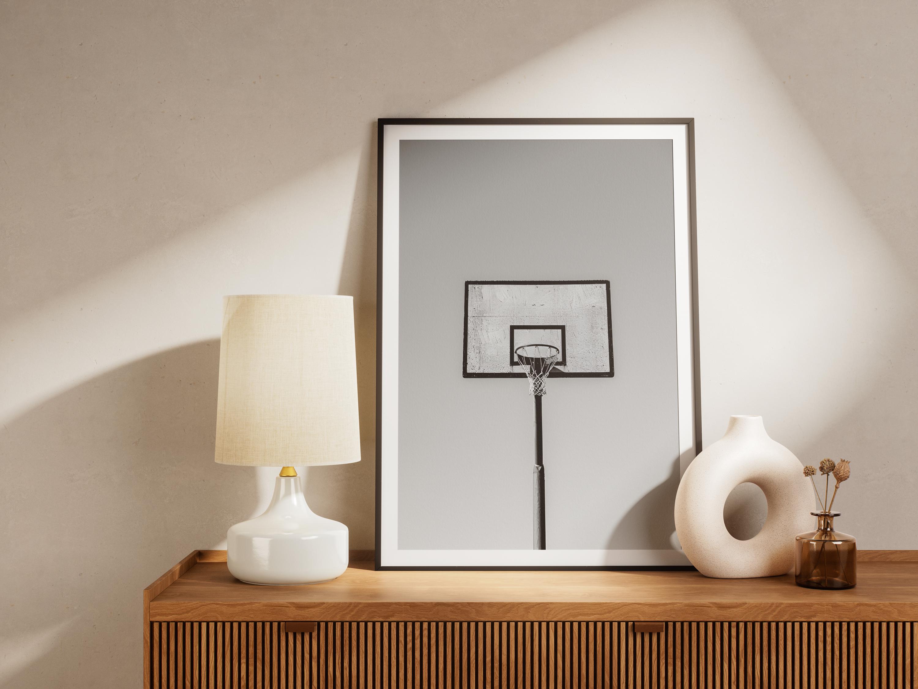 Retro Basketball Hoop Print, Black and White Basketball Photography ...