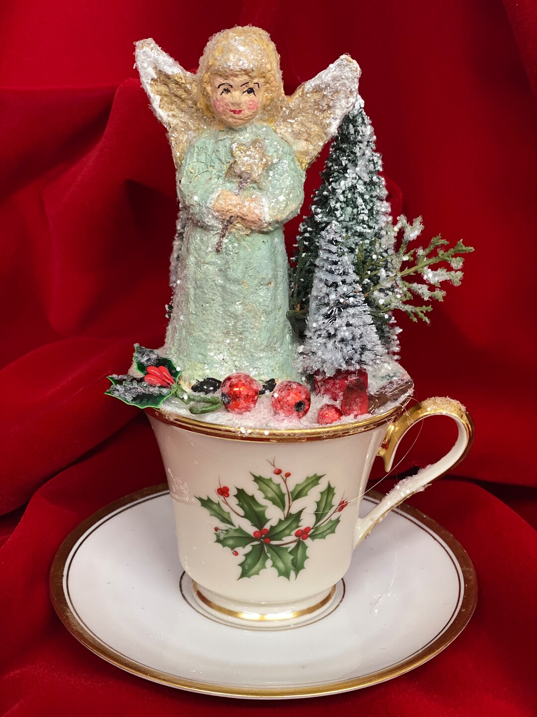 Angel in Vintage Lenox Teacup Teena Flanner Original Sisal Trees - Etsy