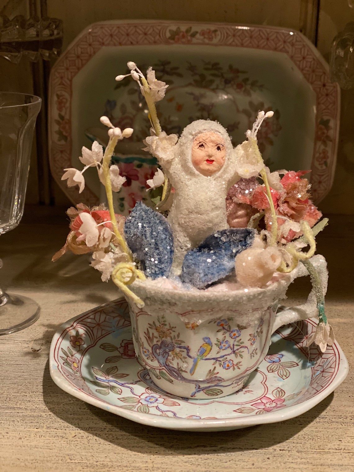 Teena Flanner Snowbaby Papier Mache in a Teacup Wedgewood - Etsy