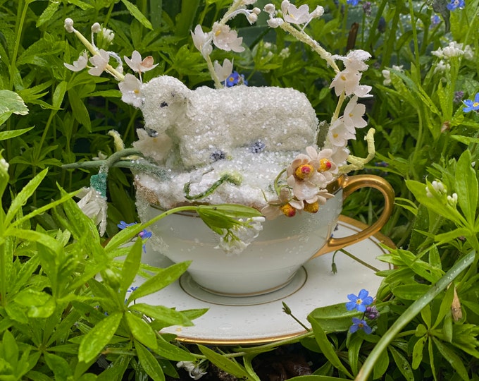 Teena Flanner Lamb Sheep Papier Mache in a Teacup - Etsy