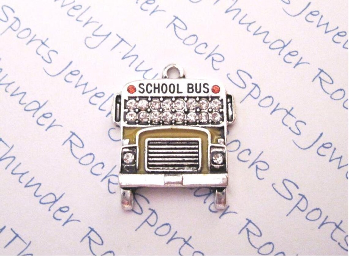 SCHOOL BUS CHARM Silver Crystals Pendant Yellow Travel - Etsy