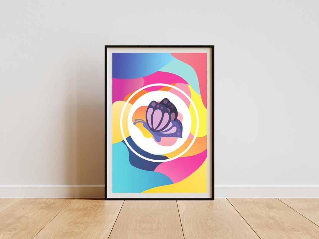 Colorful A3 Butterfly Poster – Modern Graphics, Wall Decoration, Retro ...