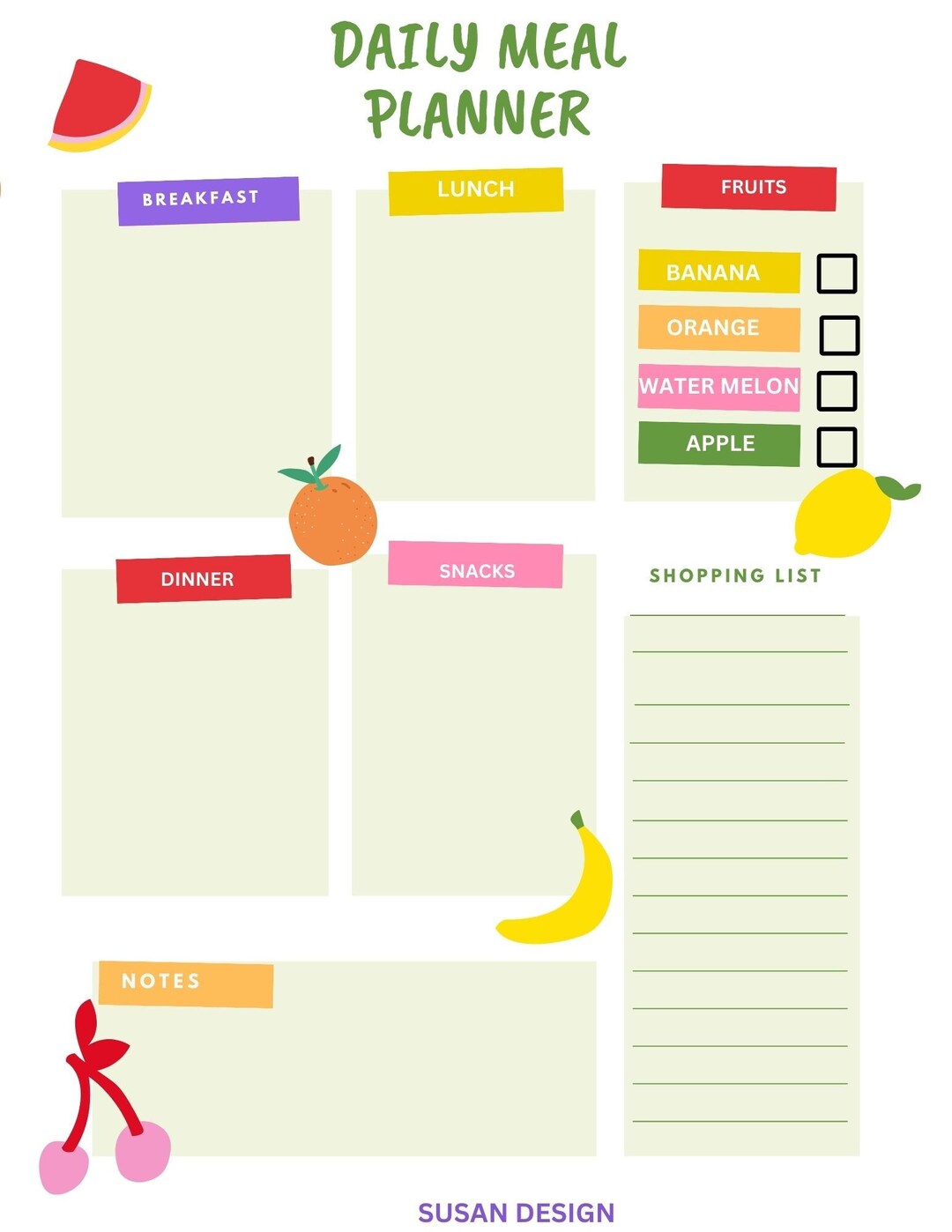 Kids Meal Planner, Kids Printable Menu Planner, Kids Daily Meal Planner ...