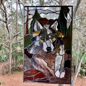 Stained Glass Wolf Window in Earth Tones, Wild Animal Art for Nature ...