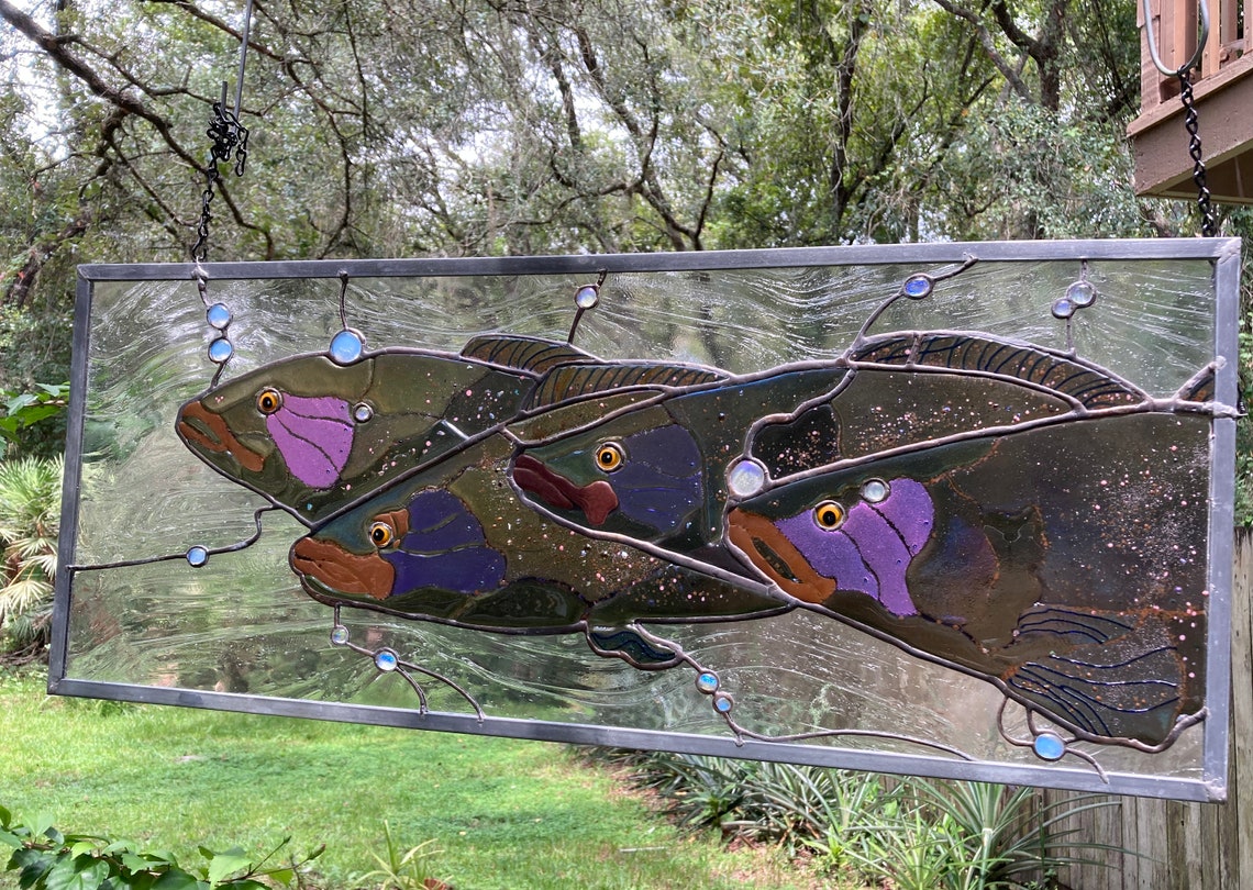 Fish Fused Dichroic + Stained Glass Panel for Beachcore or Ocean Lover ...