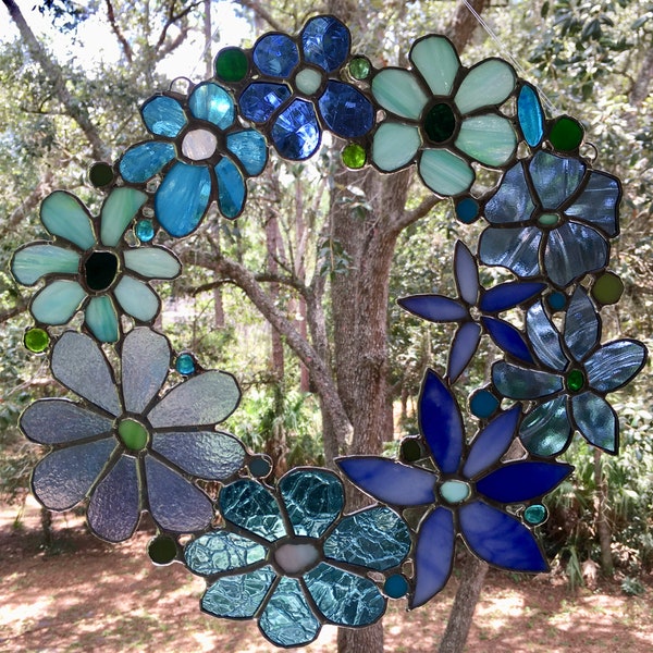 Stained Glass Blue Flowers - Etsy