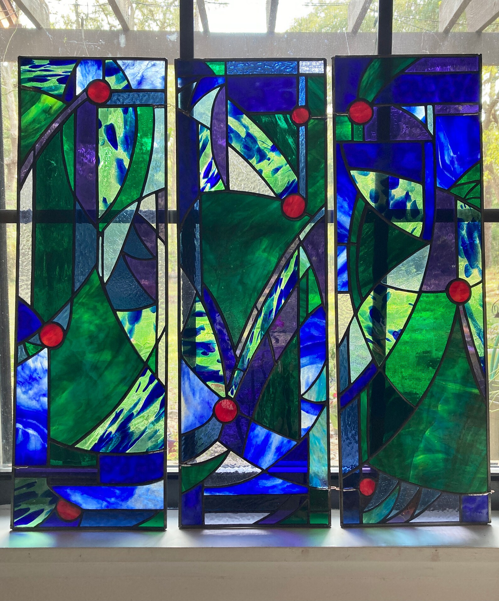 Green Blue 2 Stained Glass Panel Art Glass Panel Stain Glass - Etsy