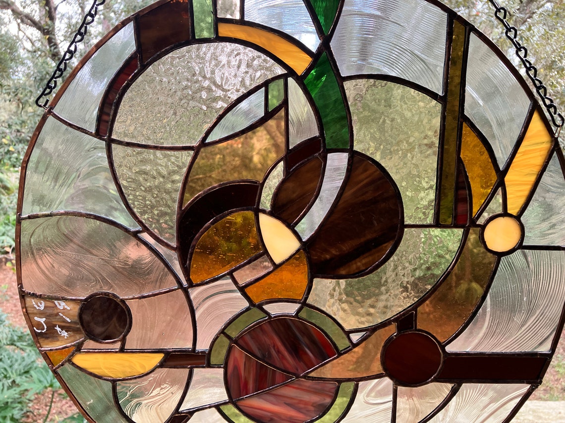 Earth Tone Geometric Abstract Stained Glass Art Window Hanging - Etsy