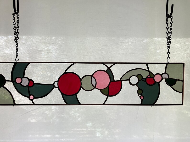 Contemporary Abstract Long Stained Glass Panel in Pink, Grey, + Clear ...