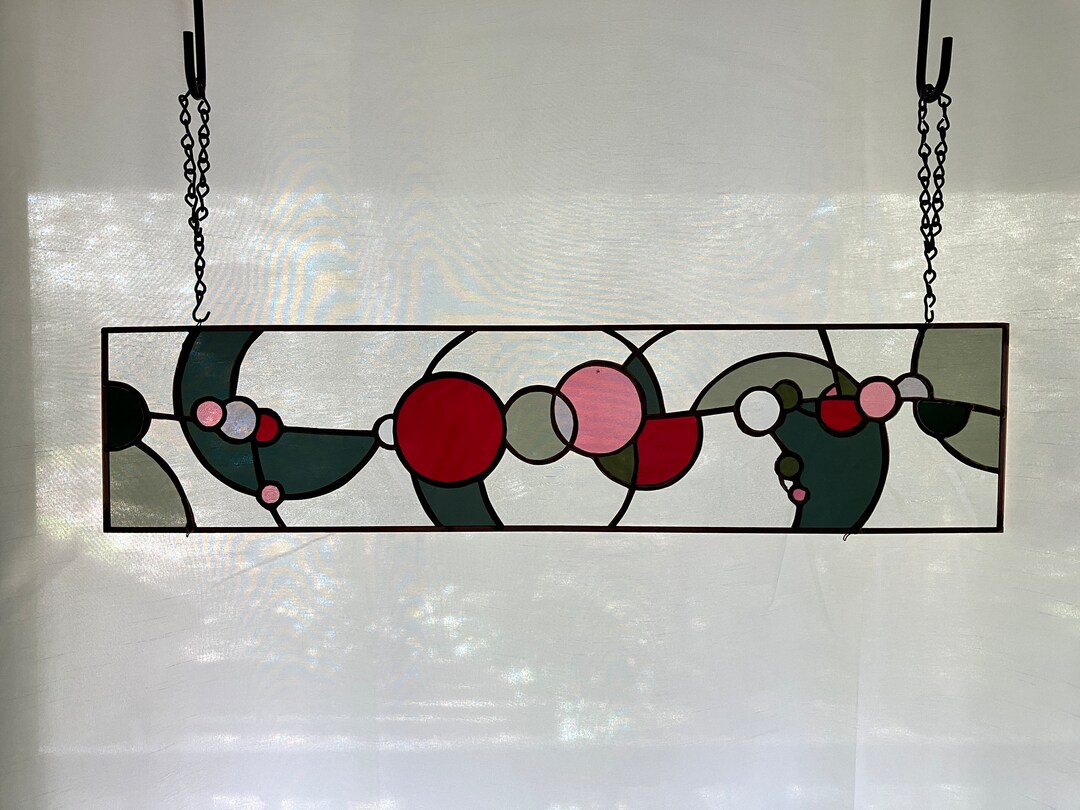 Contemporary Abstract Long Stained Glass Panel in Pink, Grey, + Clear ...