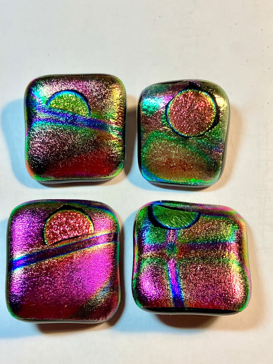 Four Brilliant Deep Raspberry -ish 1" Dichroic Glass Buttons, Very Deep ...