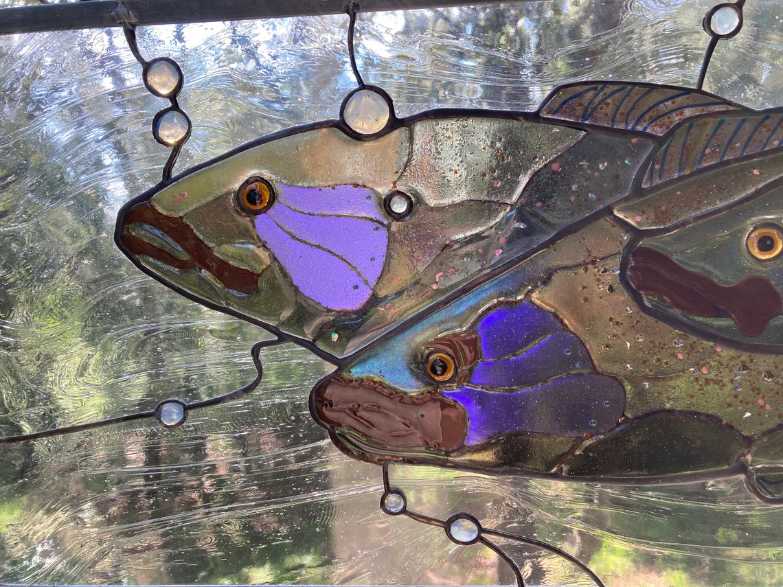 Fish fused dichroic stained glass panel for beachcore or | Etsy