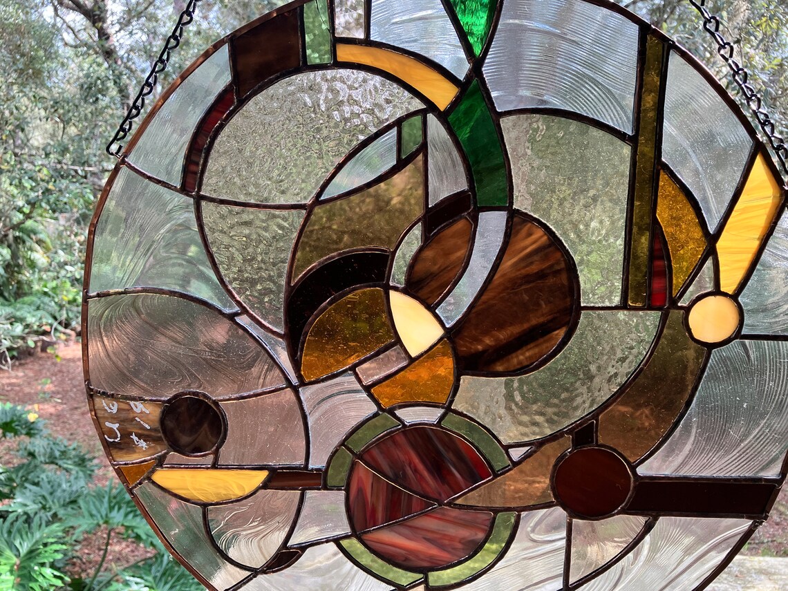 Earth Tone Geometric Abstract Stained Glass Art Window Hanging - Etsy