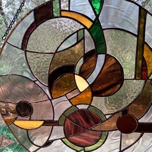 Earth Tone Geometric Abstract Stained Glass Art Window Hanging Adds ...