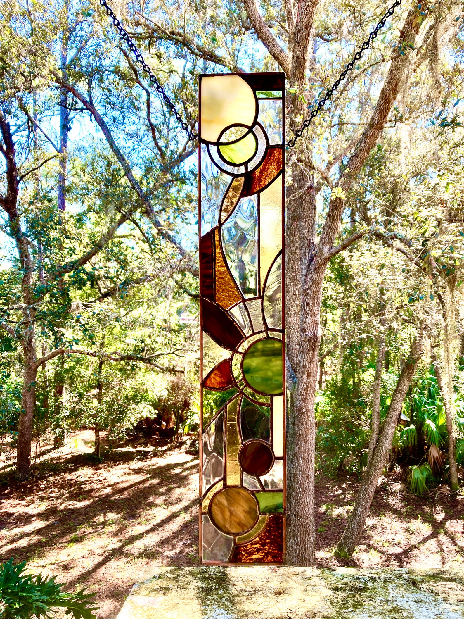 Custom Golden Earth Tone Stained Glass Panel Vertical or - Etsy