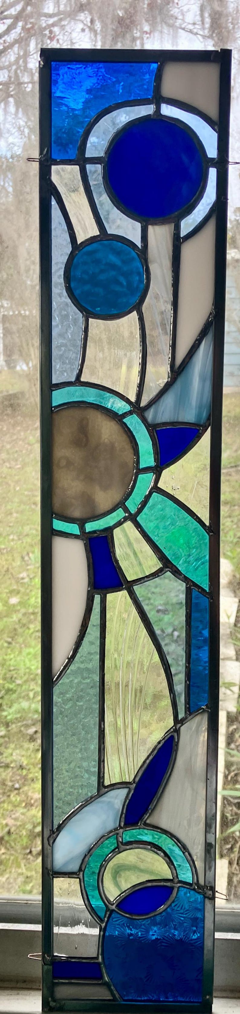 Custom Blues Stained Glass Panel, Vertical or Horizontal, Abstract Art ...