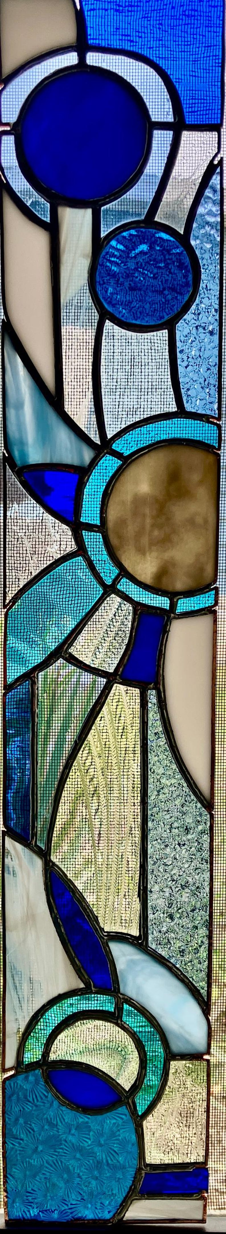 Custom Blues Stained Glass Panel, Vertical or Horizontal, Abstract Art ...