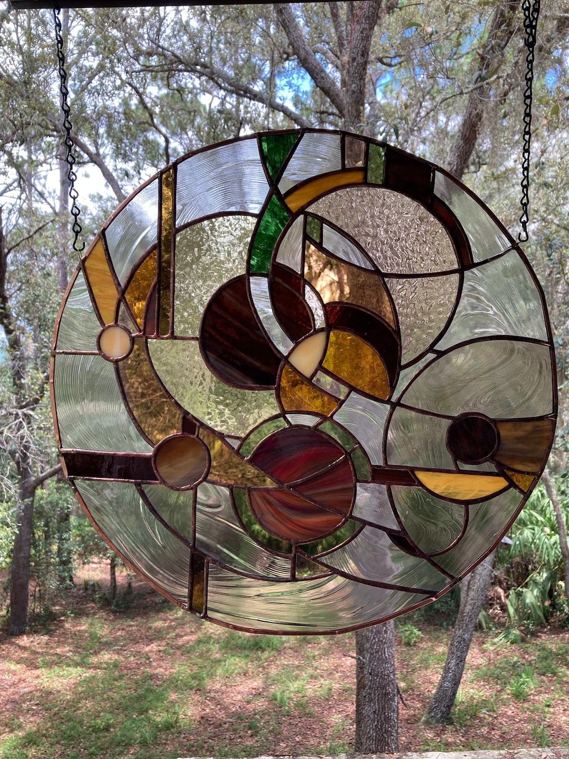 Earth Tone Geometric Abstract Stained Glass Art Window Hanging - Etsy