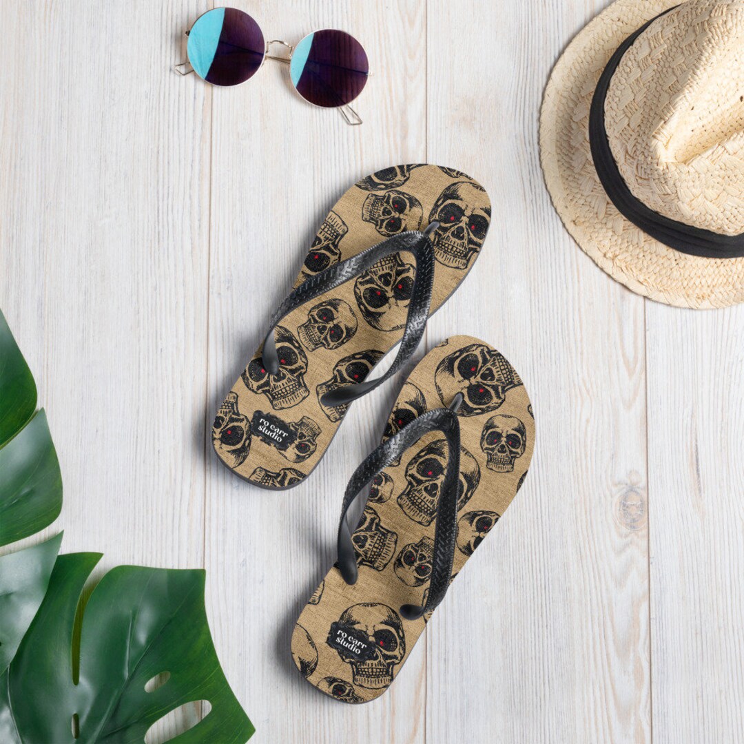 Creepy Goth Skulls Flip-flops in Natural - Etsy