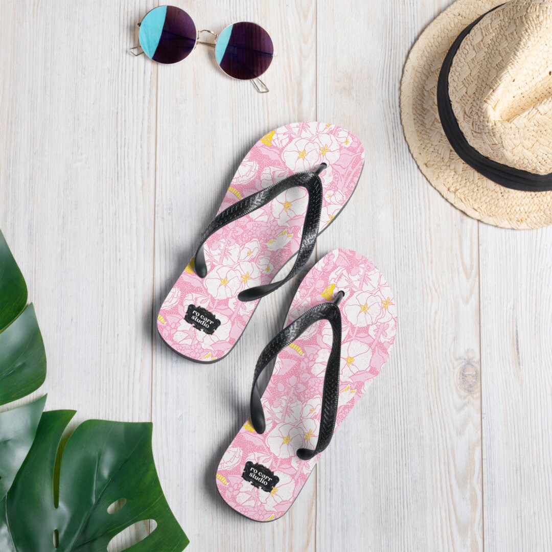 Pink Hollyhocks Cottagecore French Country Flip-flops for Summer - Etsy