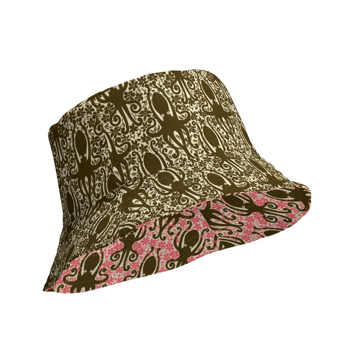 Tendrils & Tentacles Octopus Damask Reversible Bucket Hats in Pink and ...