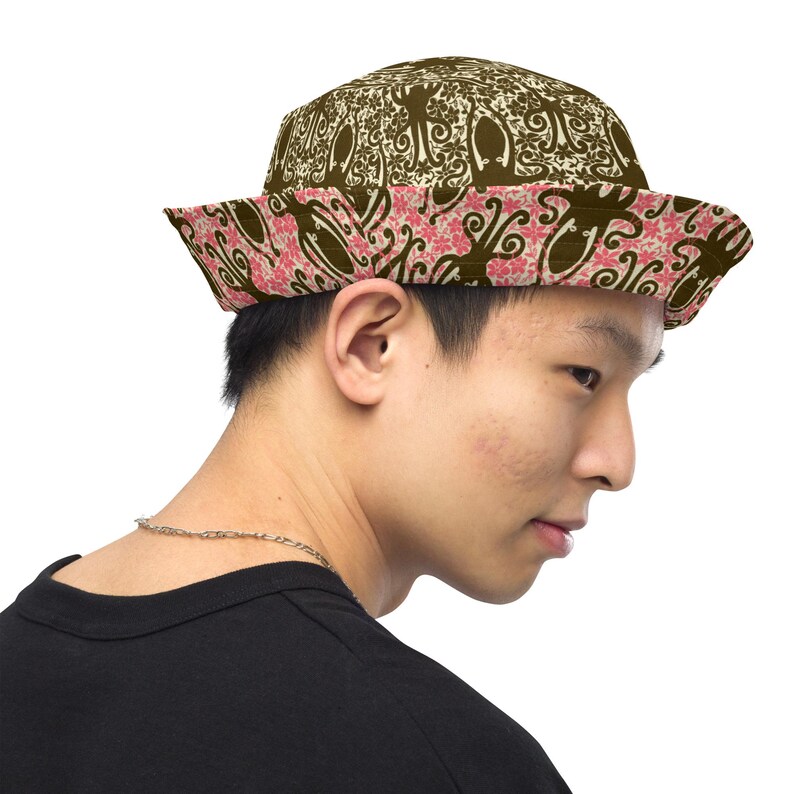 Tendrils & Tentacles Octopus Damask Reversible Bucket Hats in Pink and ...