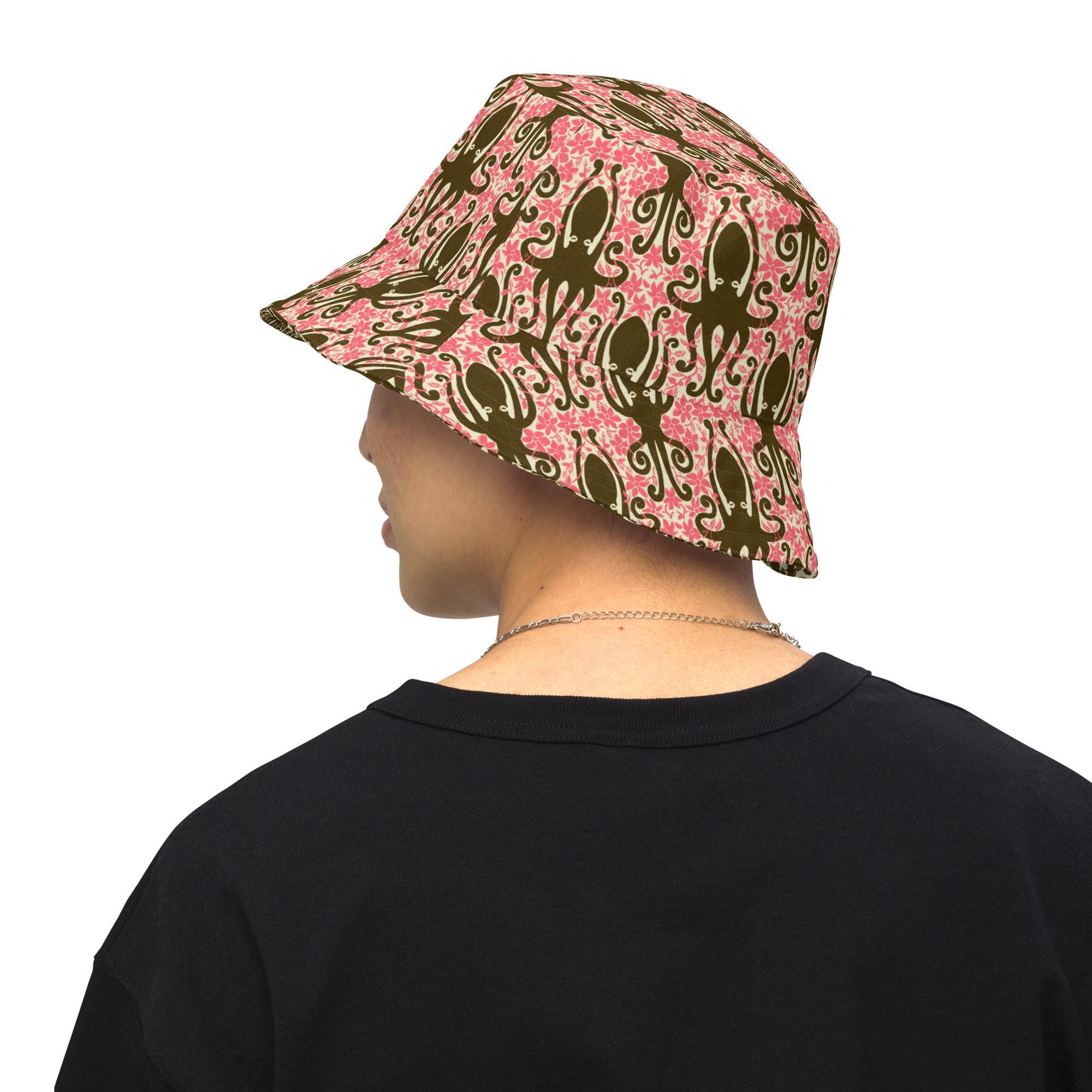 Tendrils & Tentacles Octopus Damask Reversible Bucket Hats in Pink and ...