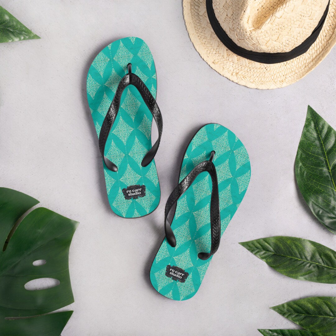 Aqua Mid Mod Diamond Flip-flops for Vintage Lovers - Etsy