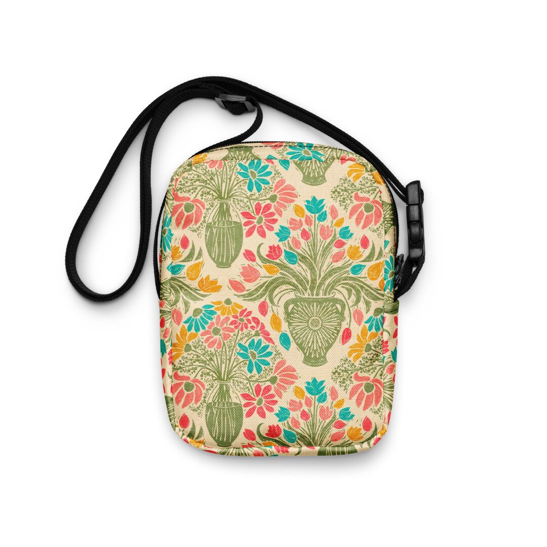 Floral Utility Cross Body Bag in Various Colors, Custom Print, Mid ...