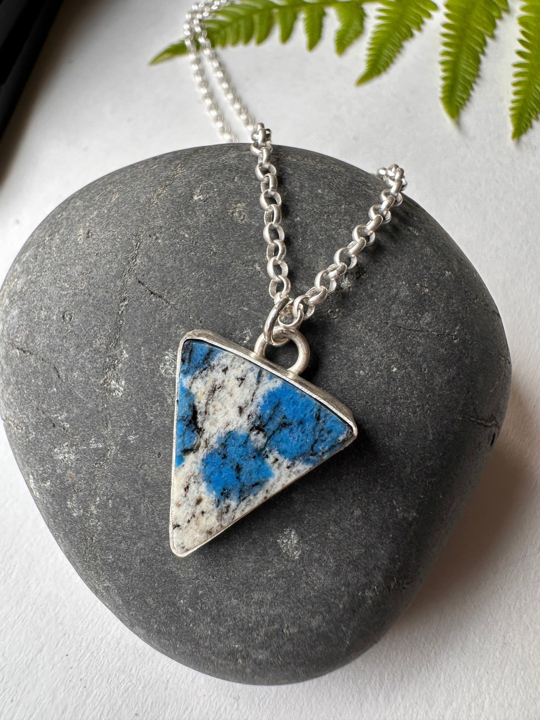 Blue, White, and Black Granite (azerbaijan) and Silver Triangle Pendant ...