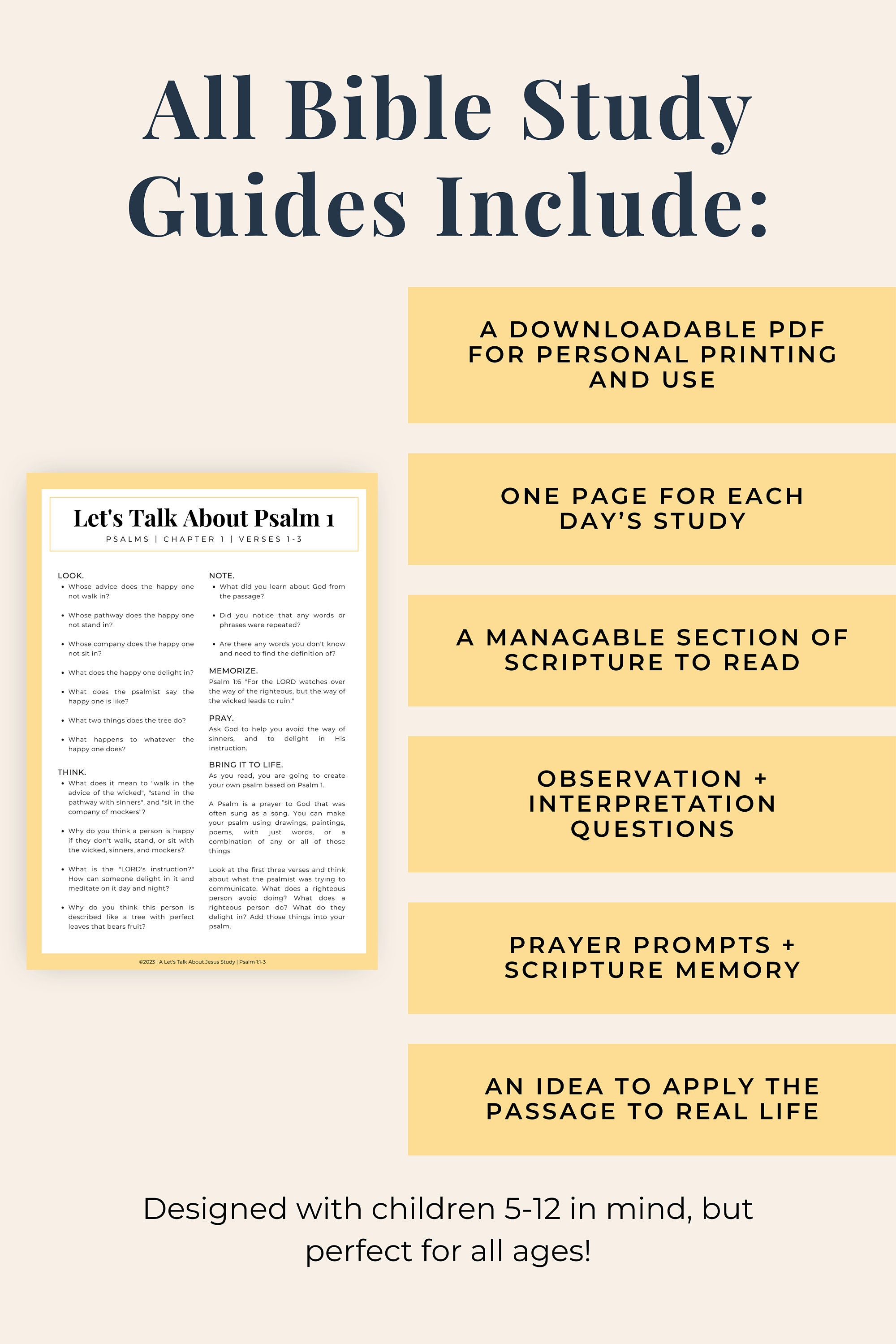 Bible Unit Study Guide Psalm 1 Bible Study Guide for Children, Families ...