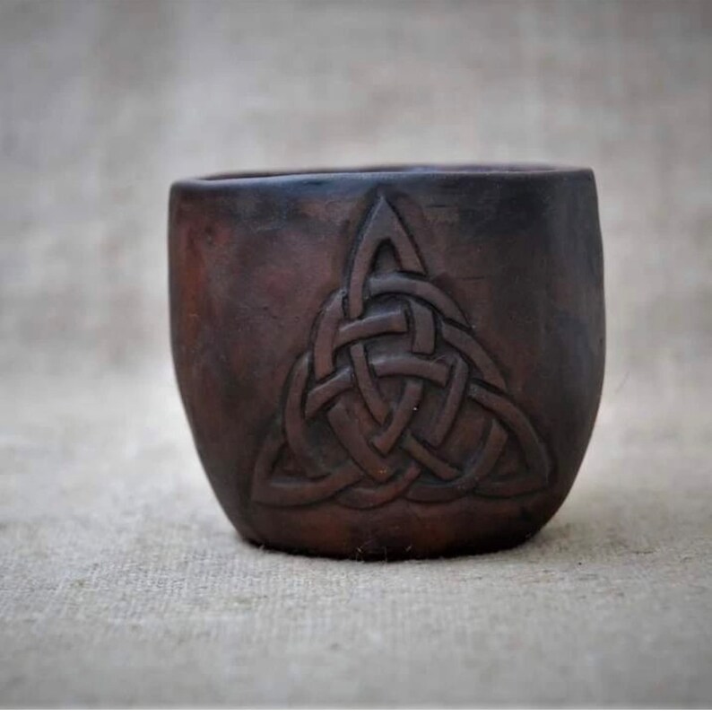 Triquetra Handmade Clay Cup With a Handle Cup Large Cup Latte Cup ...