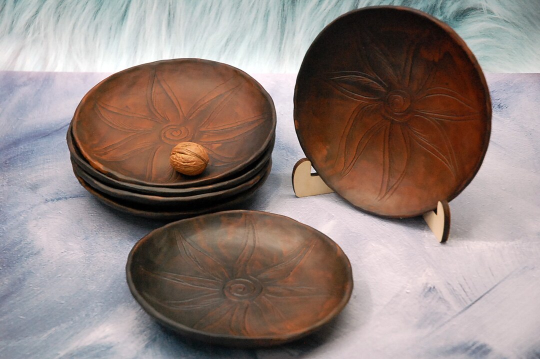 A Set of 6 Plates Handmade Unglazed Dinnerware Terracotta Plates Rustic ...