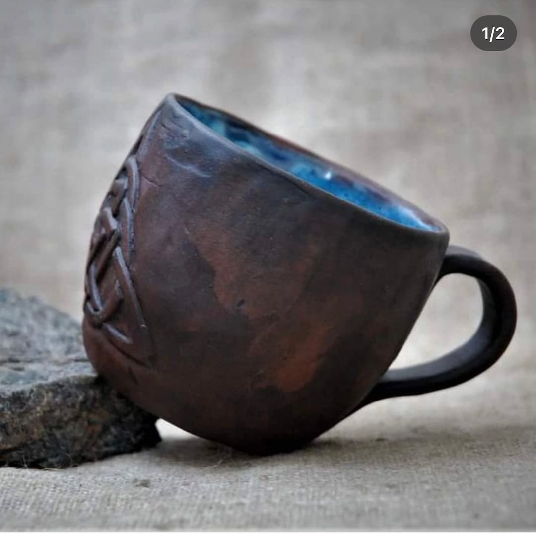 Triquetra Handmade Clay Cup With a Handle Cup Large Cup Latte Cup ...