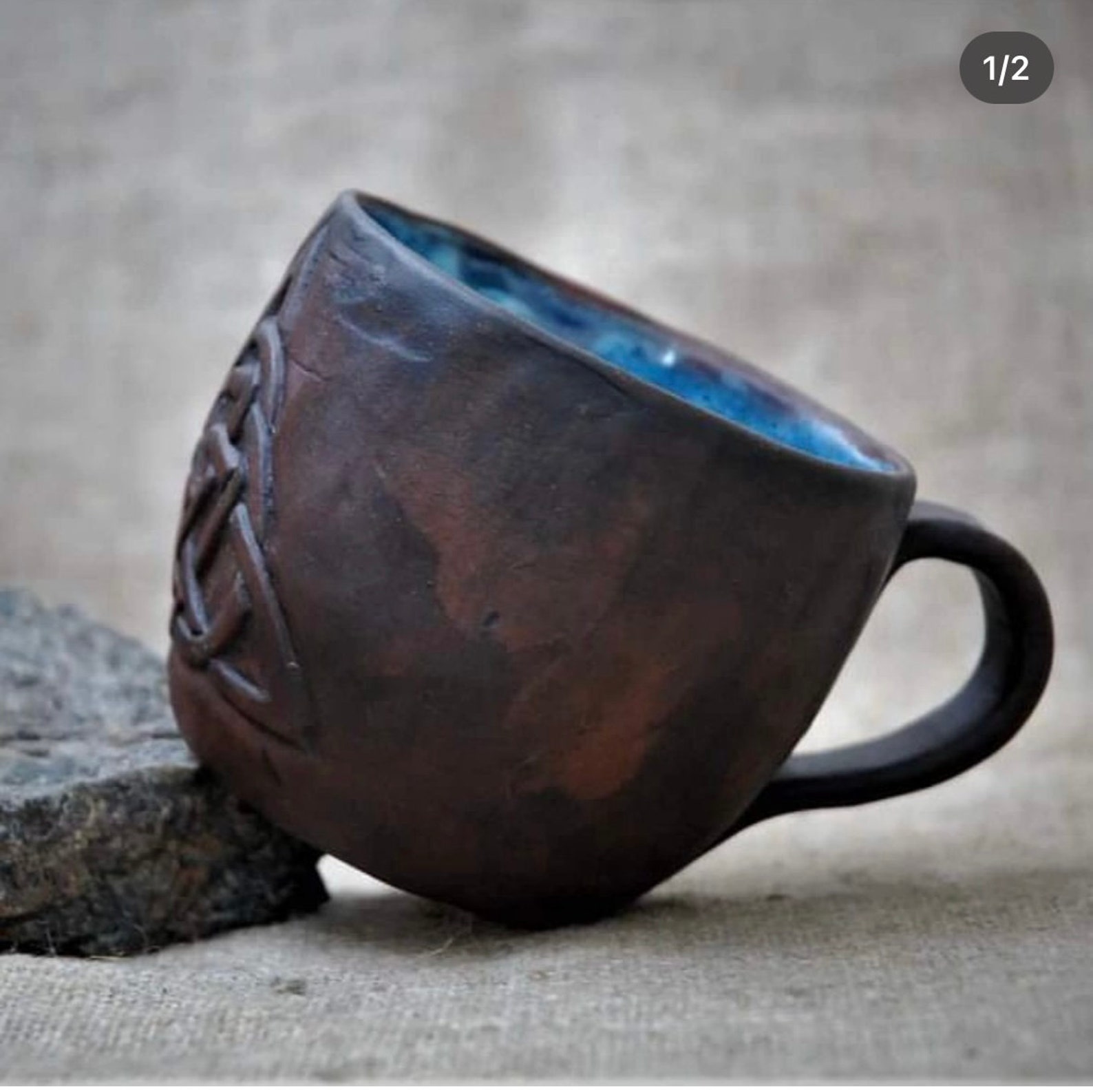 Triquetra Handmade Clay Cup With a Handle Cup Large Cup Latte Cup ...